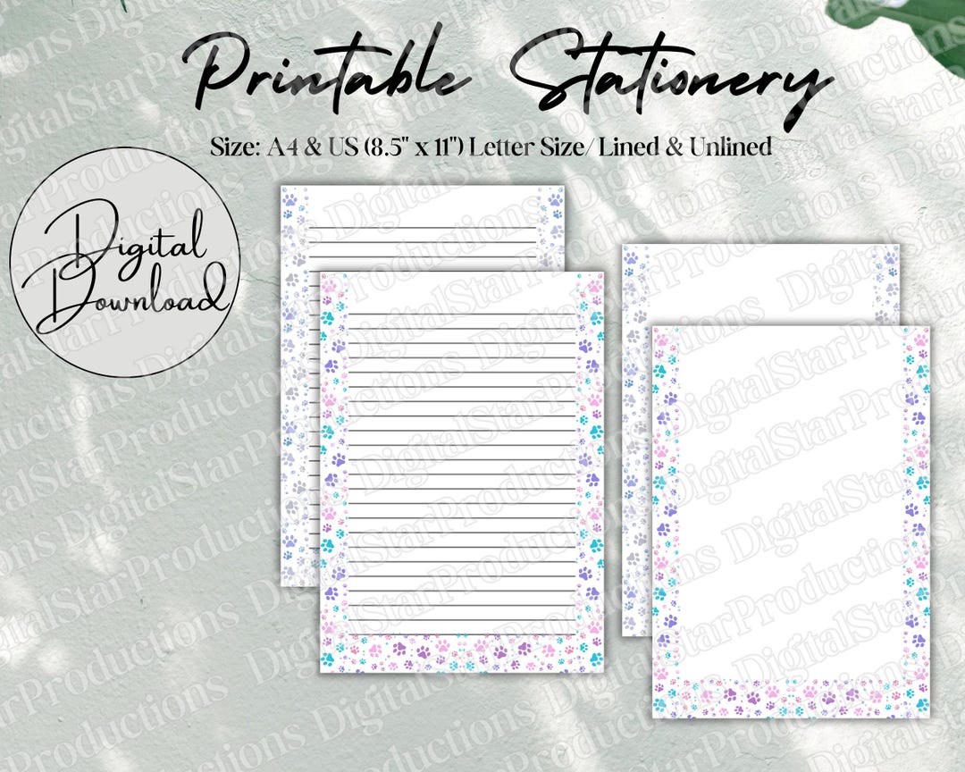 Paw Prints Stationery | Printable Writing Paper | Stationery | Letter ...