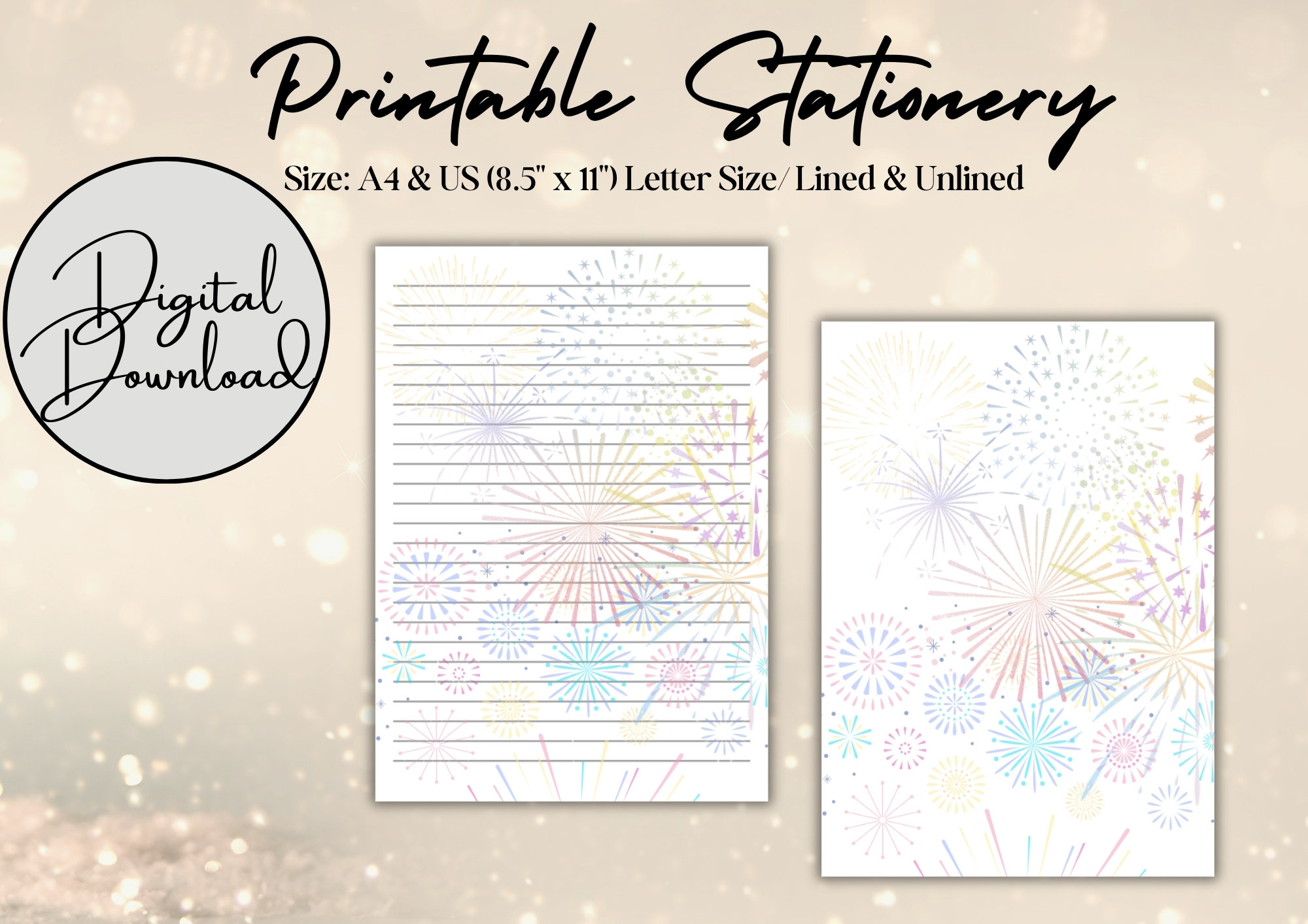 Printable Stationery | Rainbow Fireworks | Printable Writing Paper | A4 ...