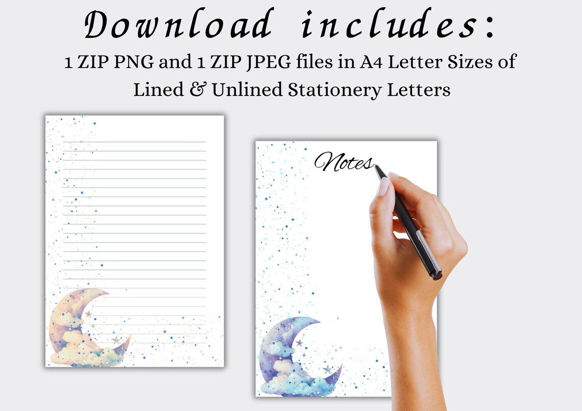 Printable Stationery | Moon | Crescent | Bundle | Printable Writing ...