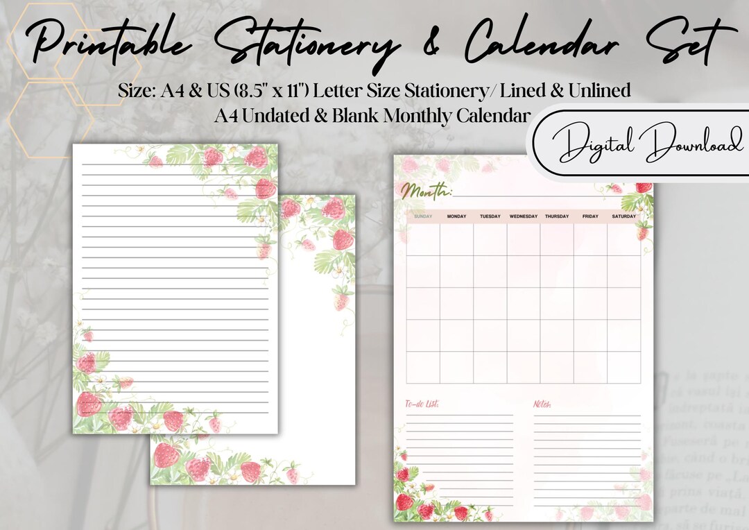 Printable Stationery | Strawberry | Calendar | Undated Calendar ...