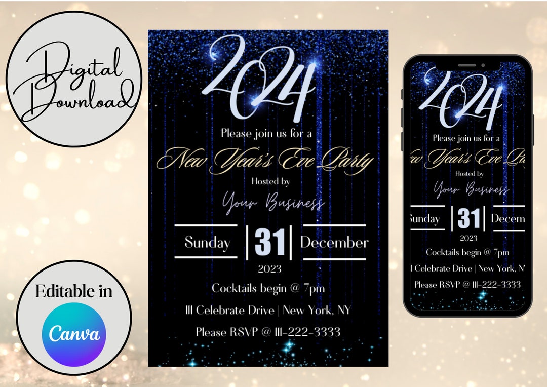 Editable Elegant NYE Party Invitation Digital Elegant New Year's Eve ...