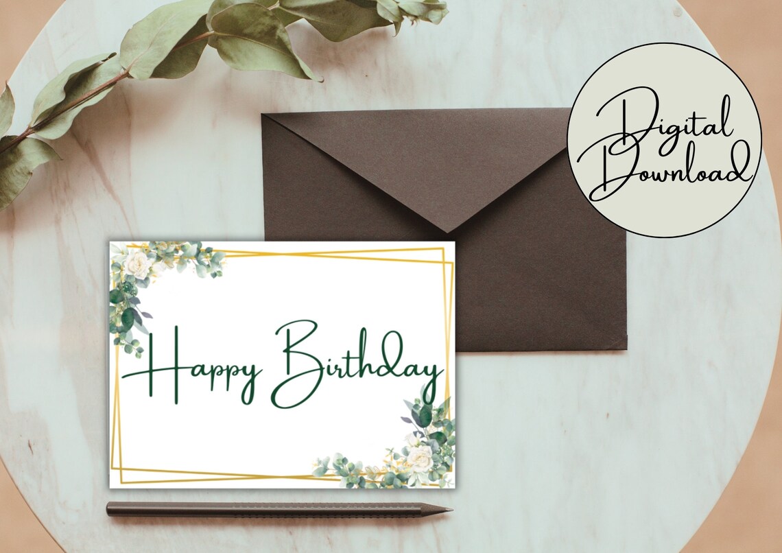 Printable Happy Birthday Card | Digital Eucalyptus Birthday Card ...