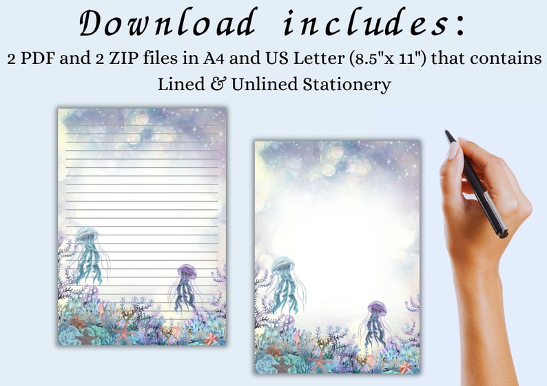 Printable Stationery | Jellyfish | Printable Writing Paper | A4 | US (8 ...