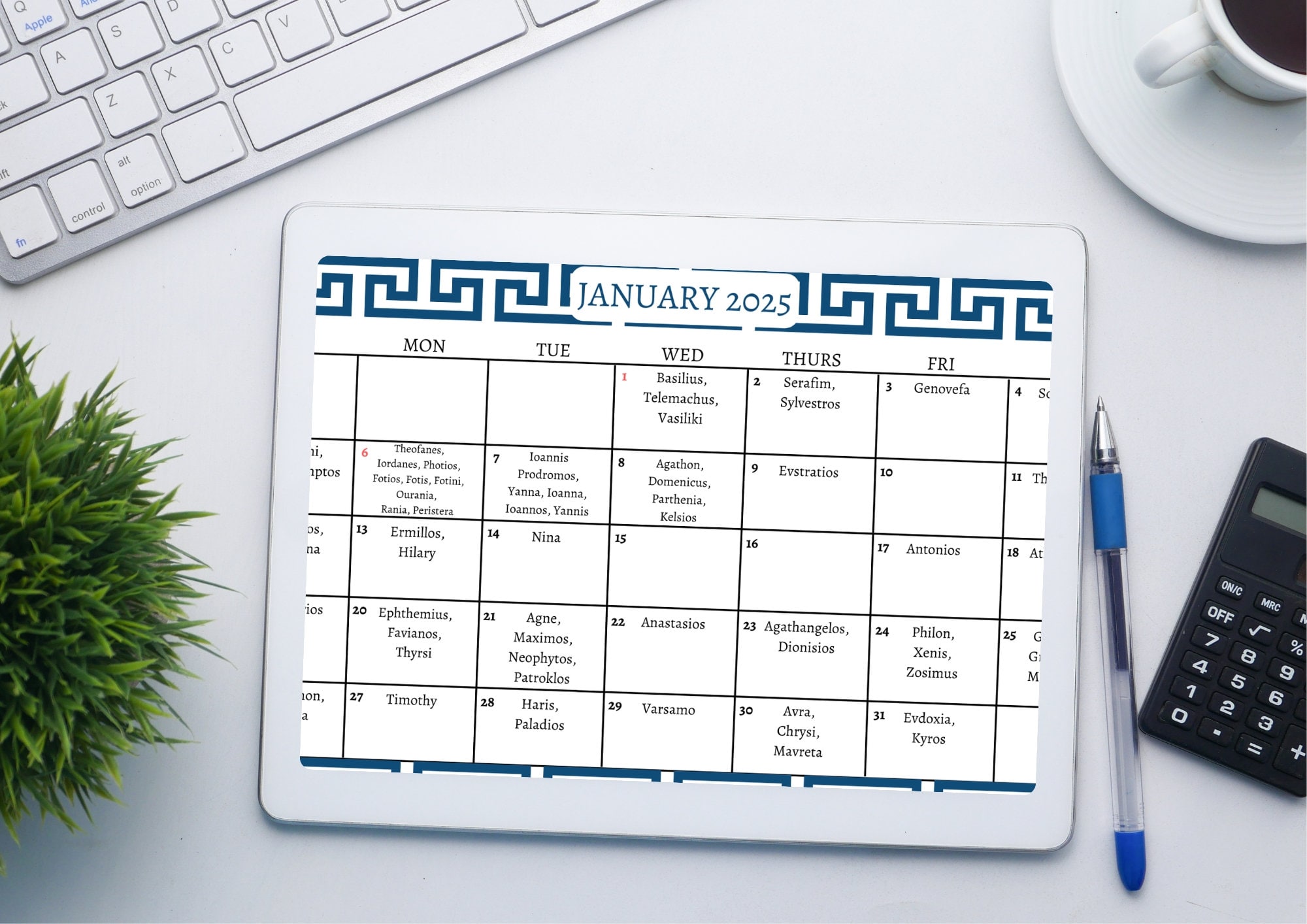Printable 2025 Greek Name Day Calendar | 12 Months Calendar | Greek ...