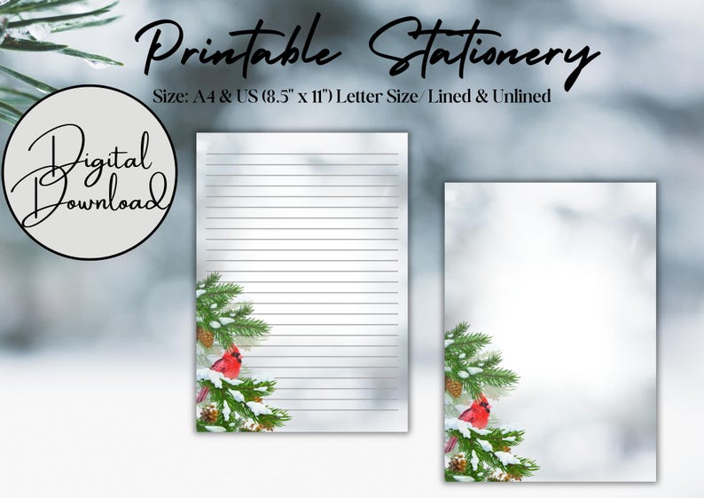 Printable Stationery | Red Cardinal | Printable Writing Paper | A4 | US ...