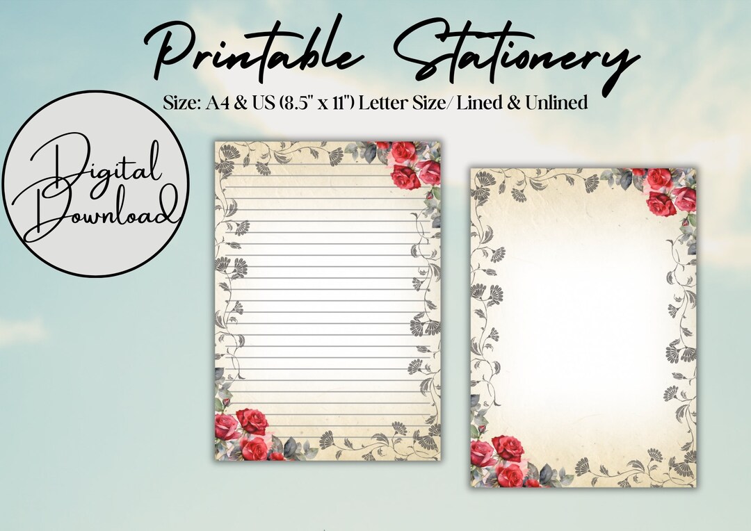 Printable Stationery | Vintage Roses Stationery | Printable Writing ...