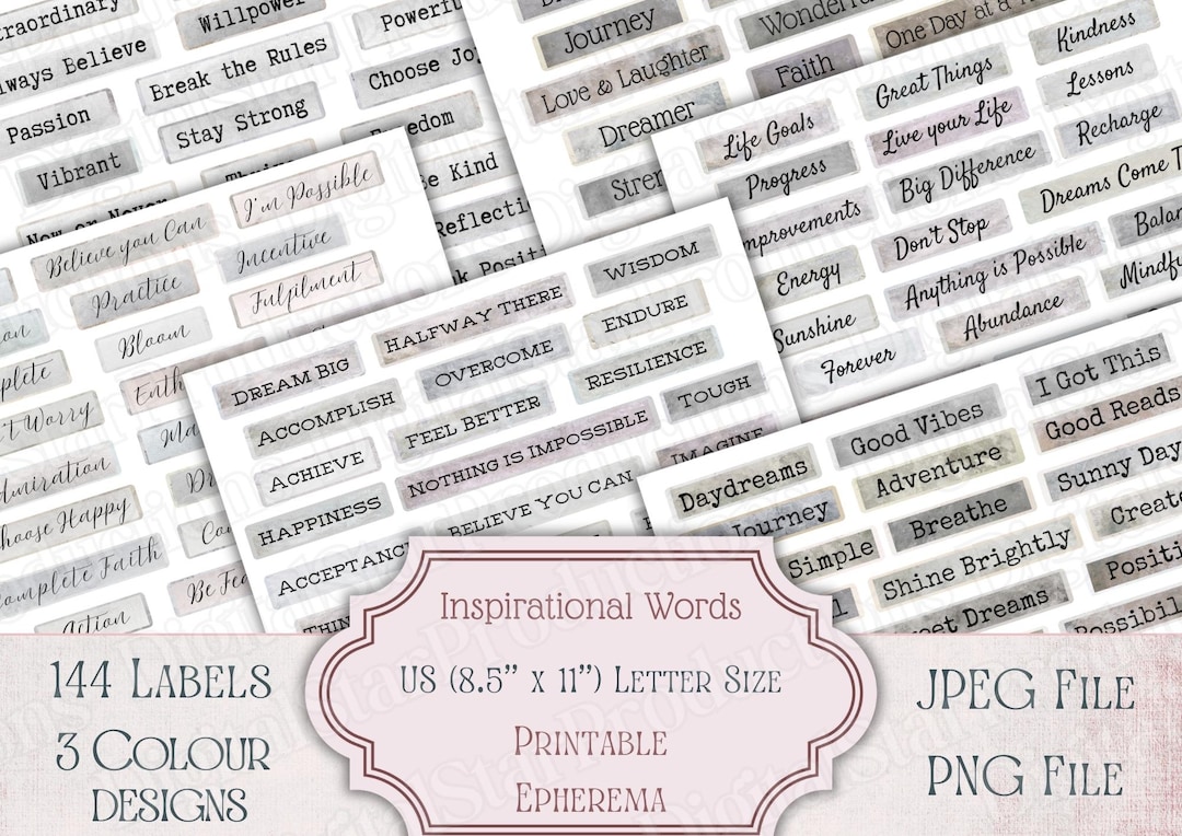 Junk Journal | Inspirational Words | Positive | Printable Label Tags ...