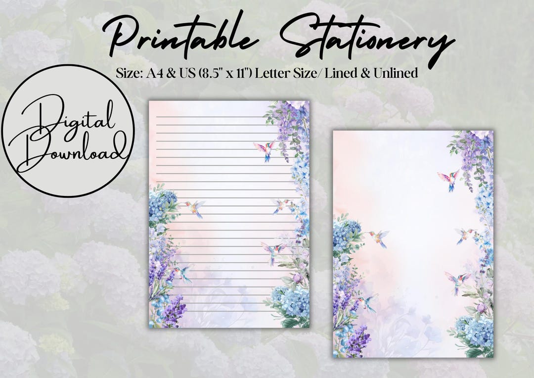 Printable Stationery | Hummingbird | Flower | Printable Writing Paper ...