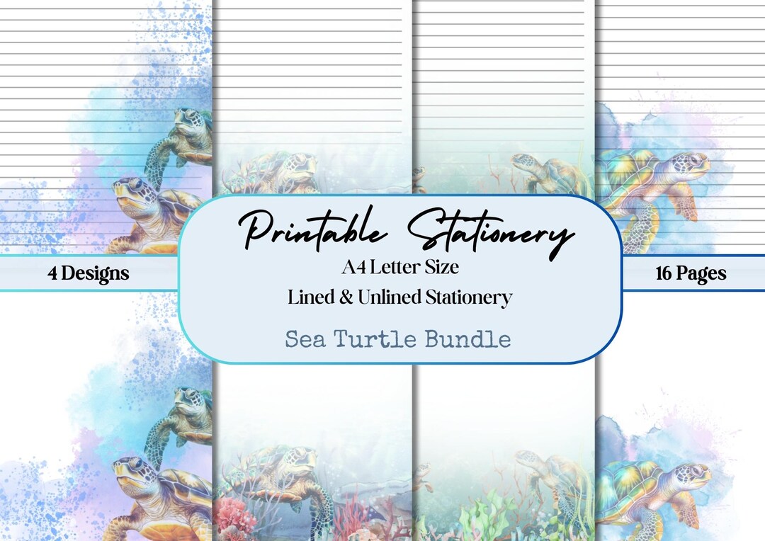 Printable Stationery | Sea Turtle Stationery Bundle | Printable Writing ...