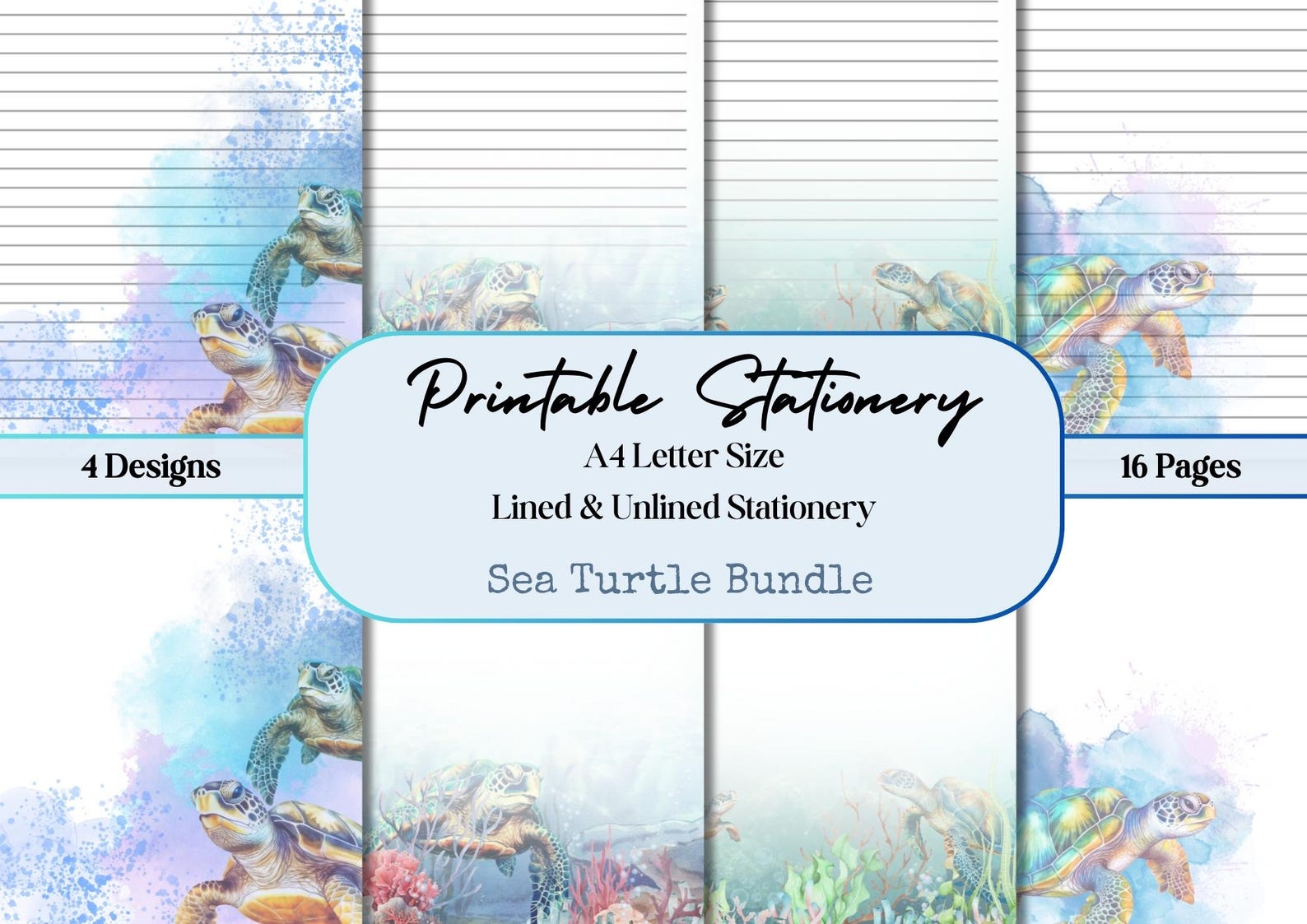 Printable Stationery Sea Turtle Stationery Bundle Printable Writing ...