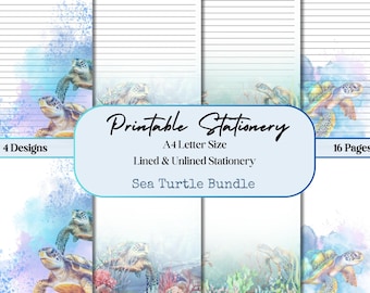 Letter Writing – Sea Turtle Watercolor Printable Stationery – Digital ...