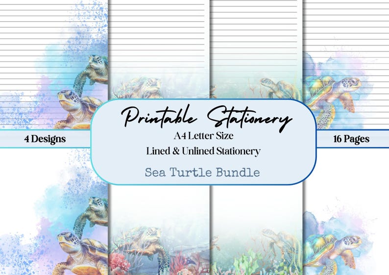 Printable Stationery Sea Turtle Stationery Bundle Printable Writing ...