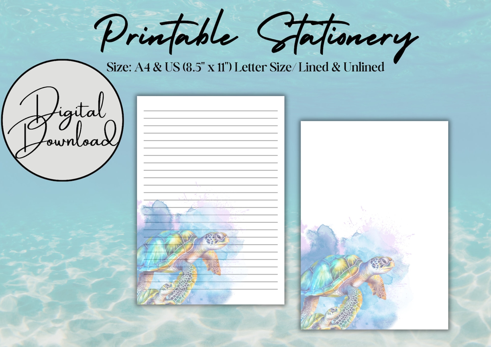 Sea Turtle Stationery | Printable Writing Paper | Letter Writing | A4 ...