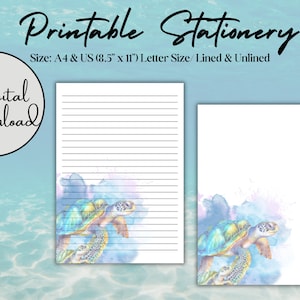 Sea Turtle Stationery | Printable Writing Paper | Letter Writing | A4 ...