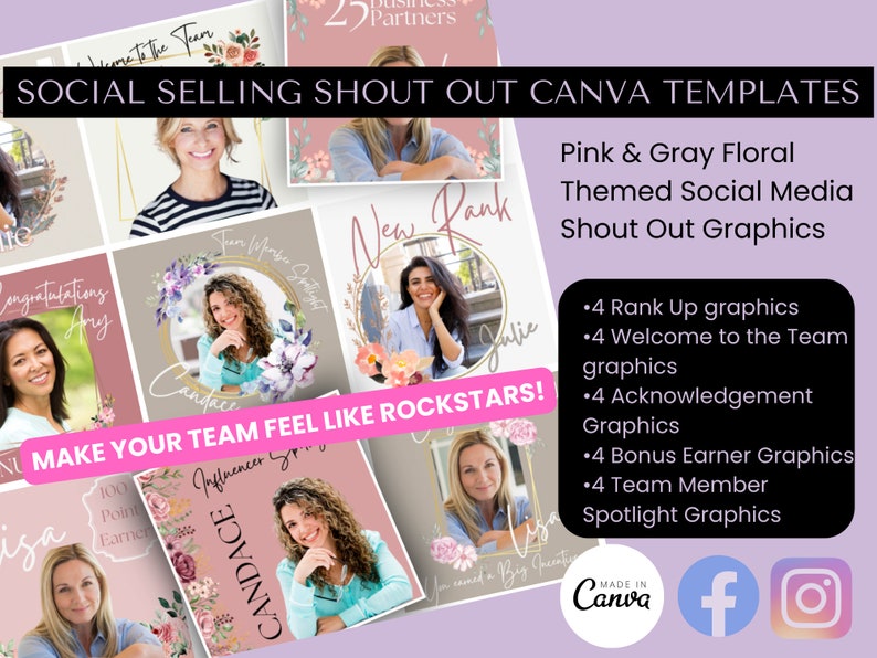 Network Marketing Canva Template Pink Floral Shout Out Template Rank up ...