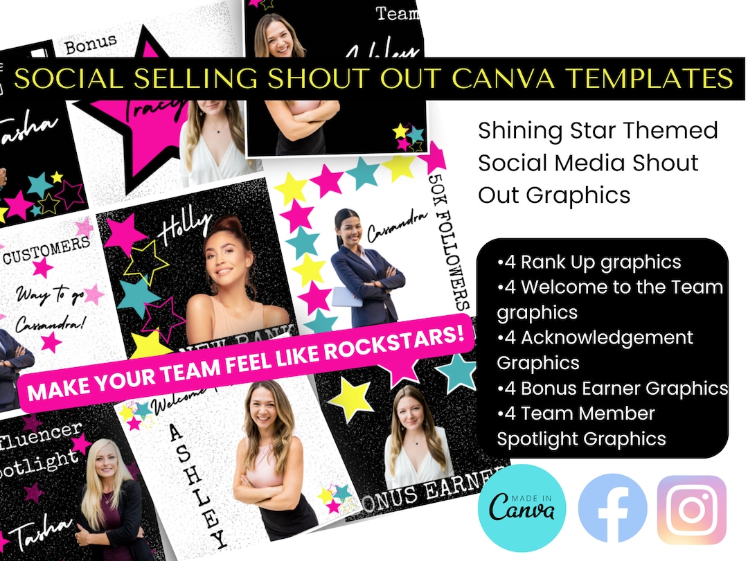 Neon Stars Canva Template Shout Out Social Media Rank up Graphic Bright ...