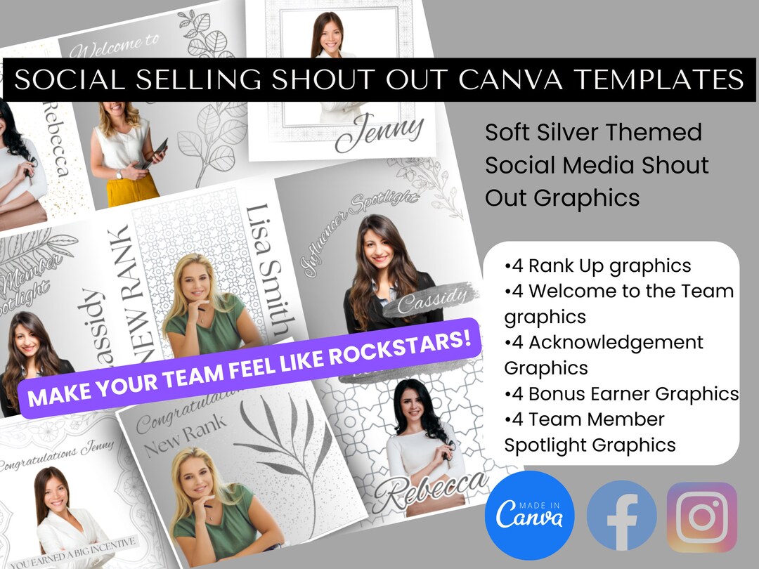 Canva Template Silver Classy Shout Out Social Media Rank up Graphic ...