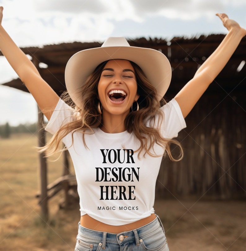 Cowgirl Mockup Bella Canvas 3001 Mockup Western Shirt Model Mock up ...