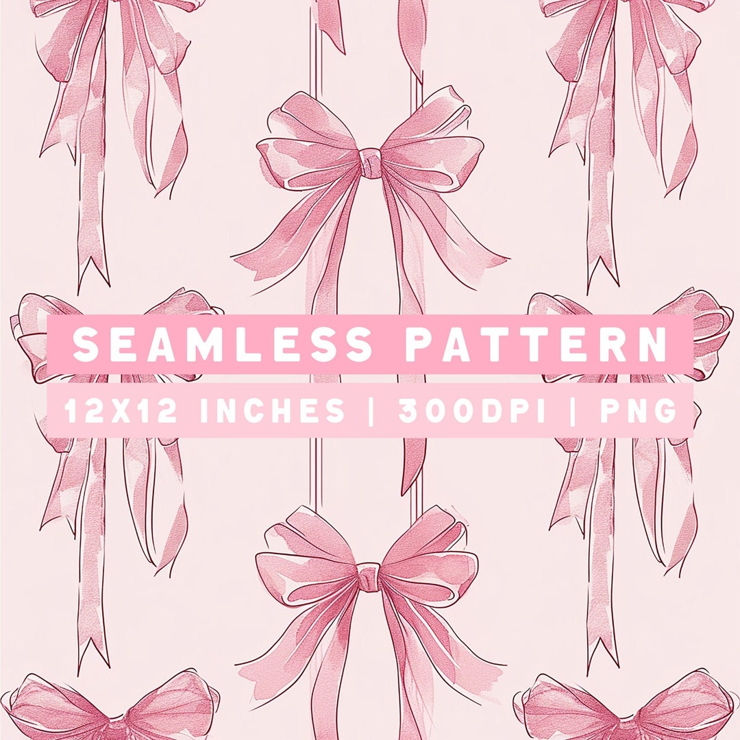 Pink Bows, Trendy Seamless Pattern PNG, Coquette Room Decor, Watercolor ...