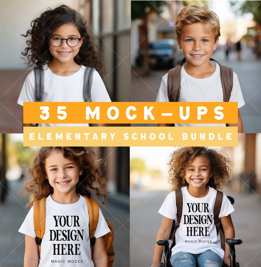 Elementary Kids Back to School Tshirt Mock up Bundle, White Bella ...