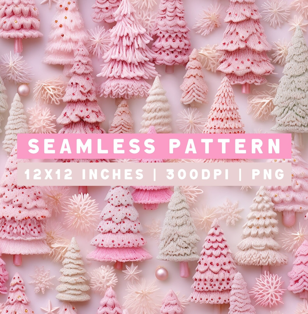 Pink Christmas Seamless Pattern PNG, 3D Embroidery Digital Paper ...