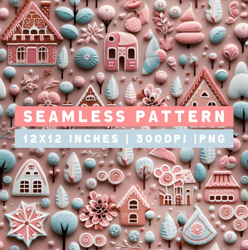 Pink Gingerbread Seamless Pattern PNG, 3D Christmas Digital Paper ...