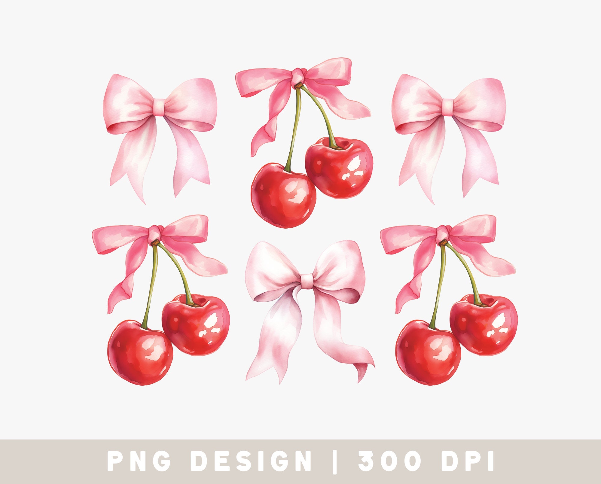 Balletcore, Coquette Room Decor, Pink Bows and Cherries Trendy PNG - Etsy