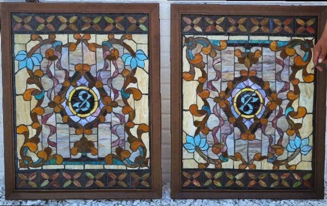 Antique Jeweled Stained Glass Victorian Windows Set - Etsy