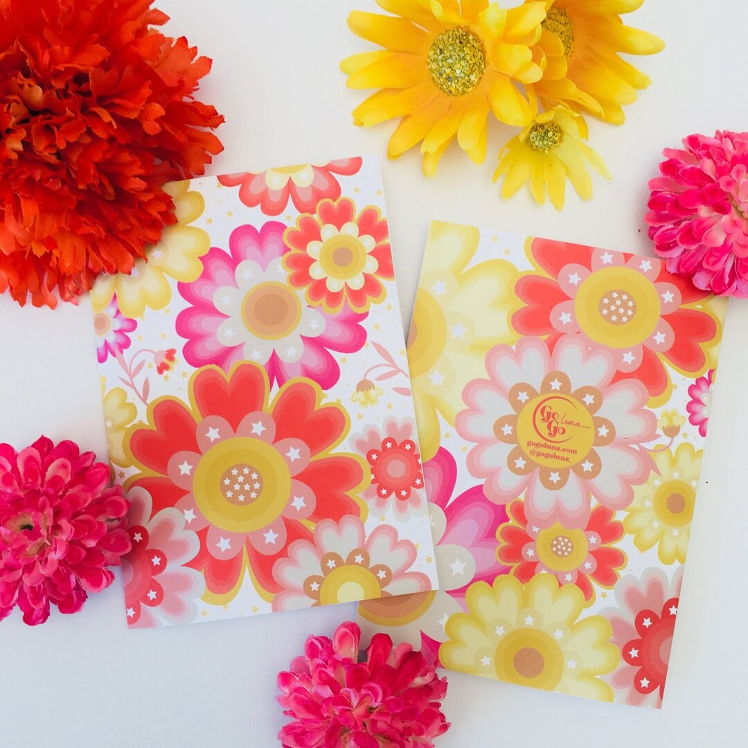 Flower Power Retro Summer of Love Hippie Blank Greeting Card Stationery ...