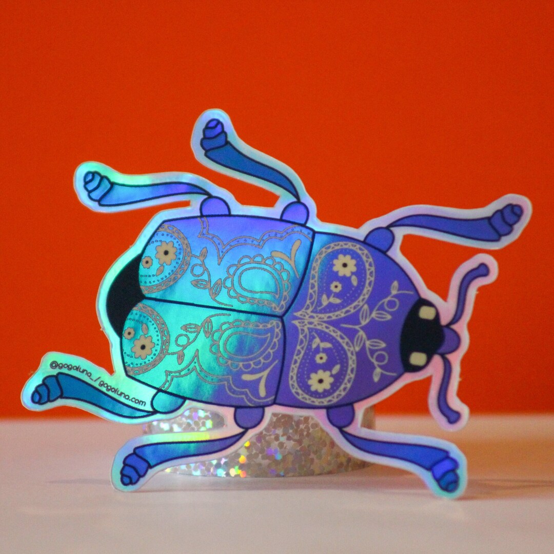 Beetle Holographic Blue Vinyl Coleoptera Sticker 3 Bumper Sticker Bujo ...