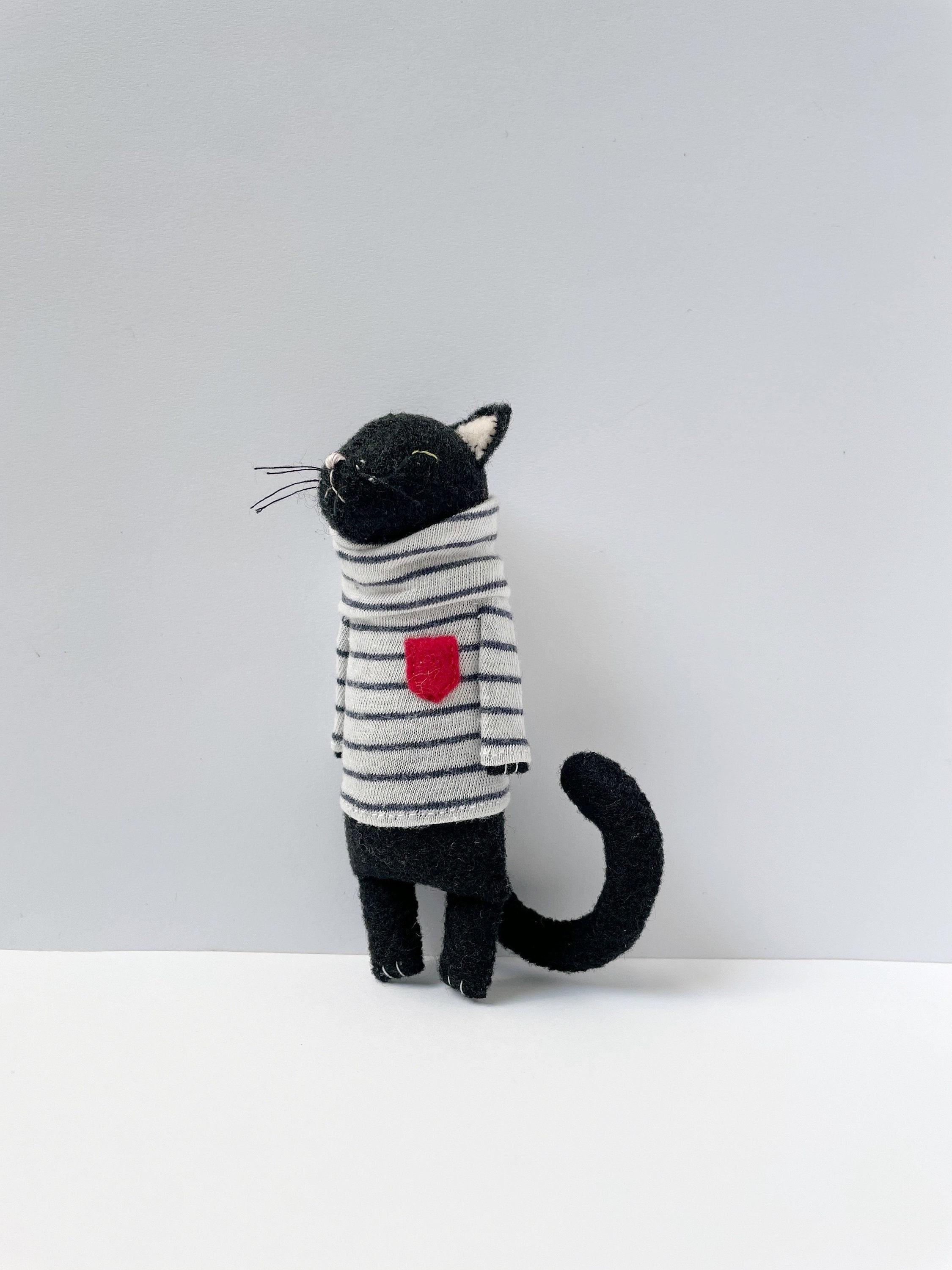 Black Cat Stuffed Toy in Striped Sweater, Pocket Friend Cat - Etsy