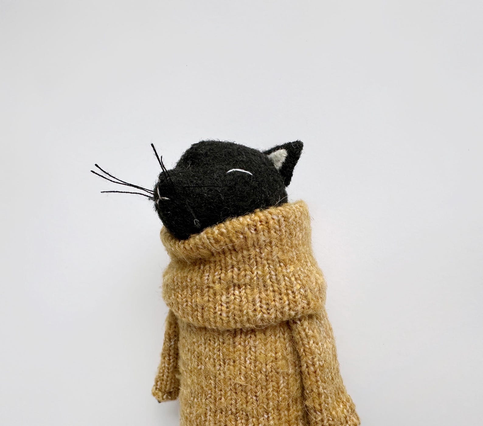 Hand-stitched Felt Cat Plushie, Yellow Pullover Sweater, Desk Friend - Etsy
