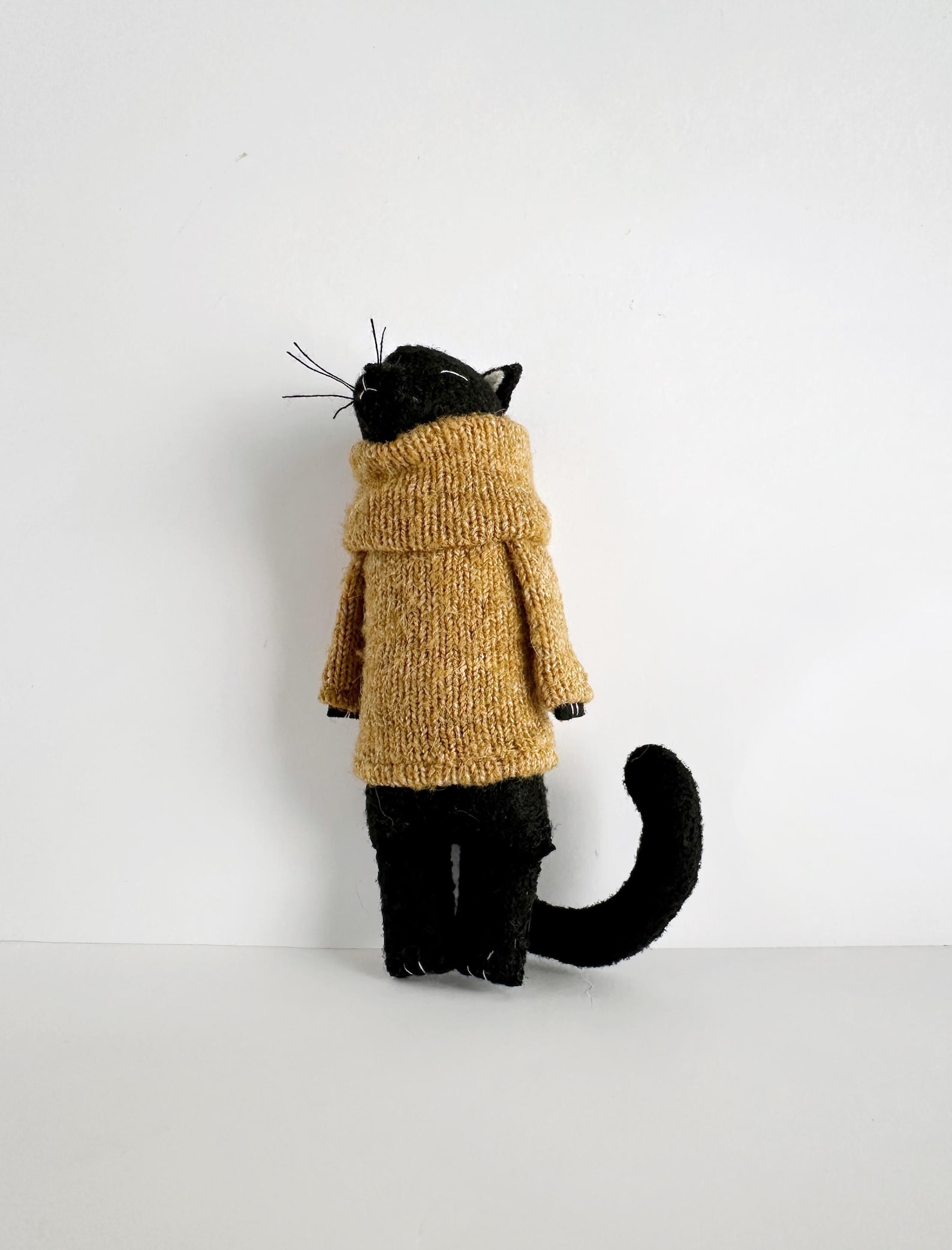 Hand-stitched Felt Cat Plushie, Yellow Pullover Sweater, Desk Friend - Etsy