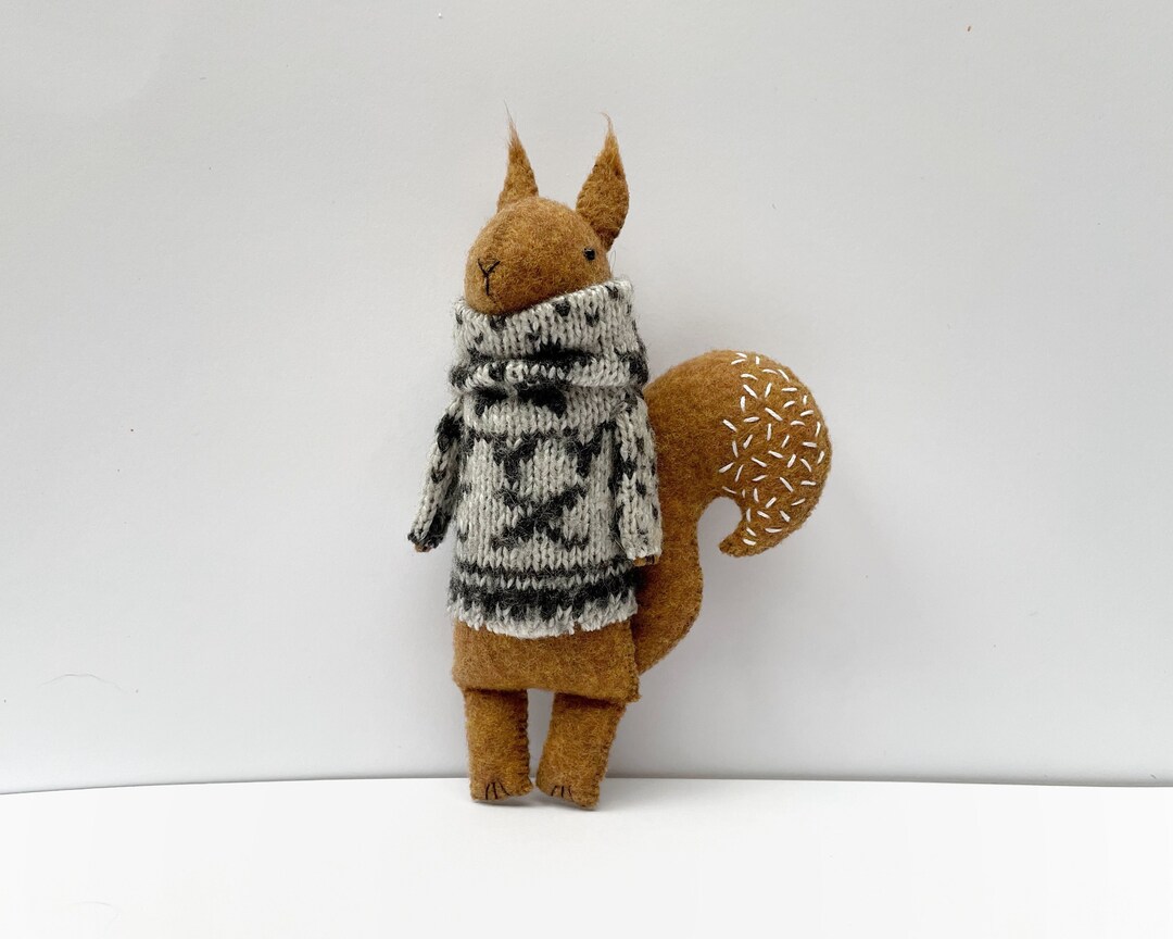 Squirrel Stuffed Toy in Warm Sweater, Felt Animals , Squirrel Softie ...