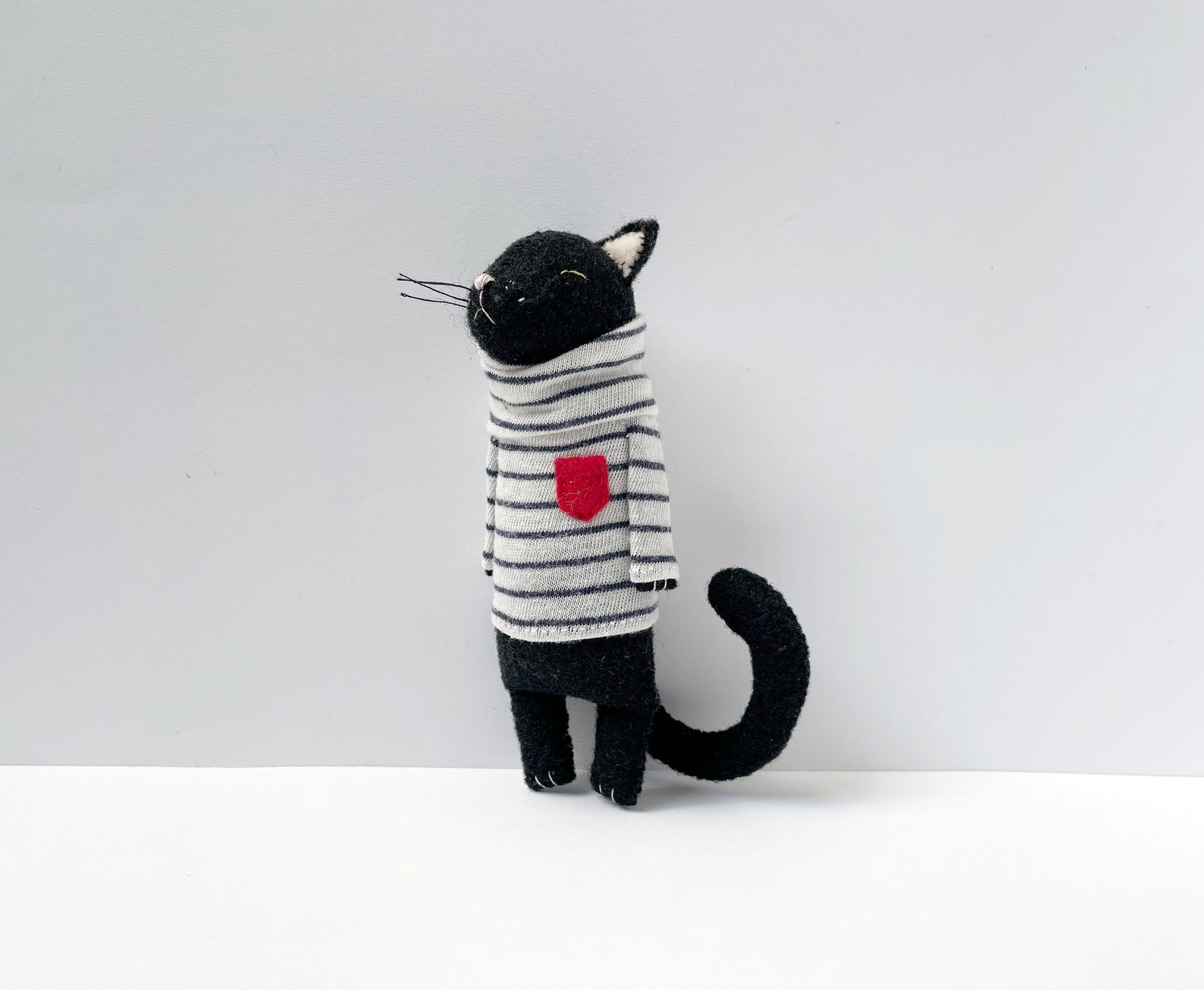 Black Cat Stuffed Toy in Striped Sweater, Pocket Friend Cat - Etsy Canada