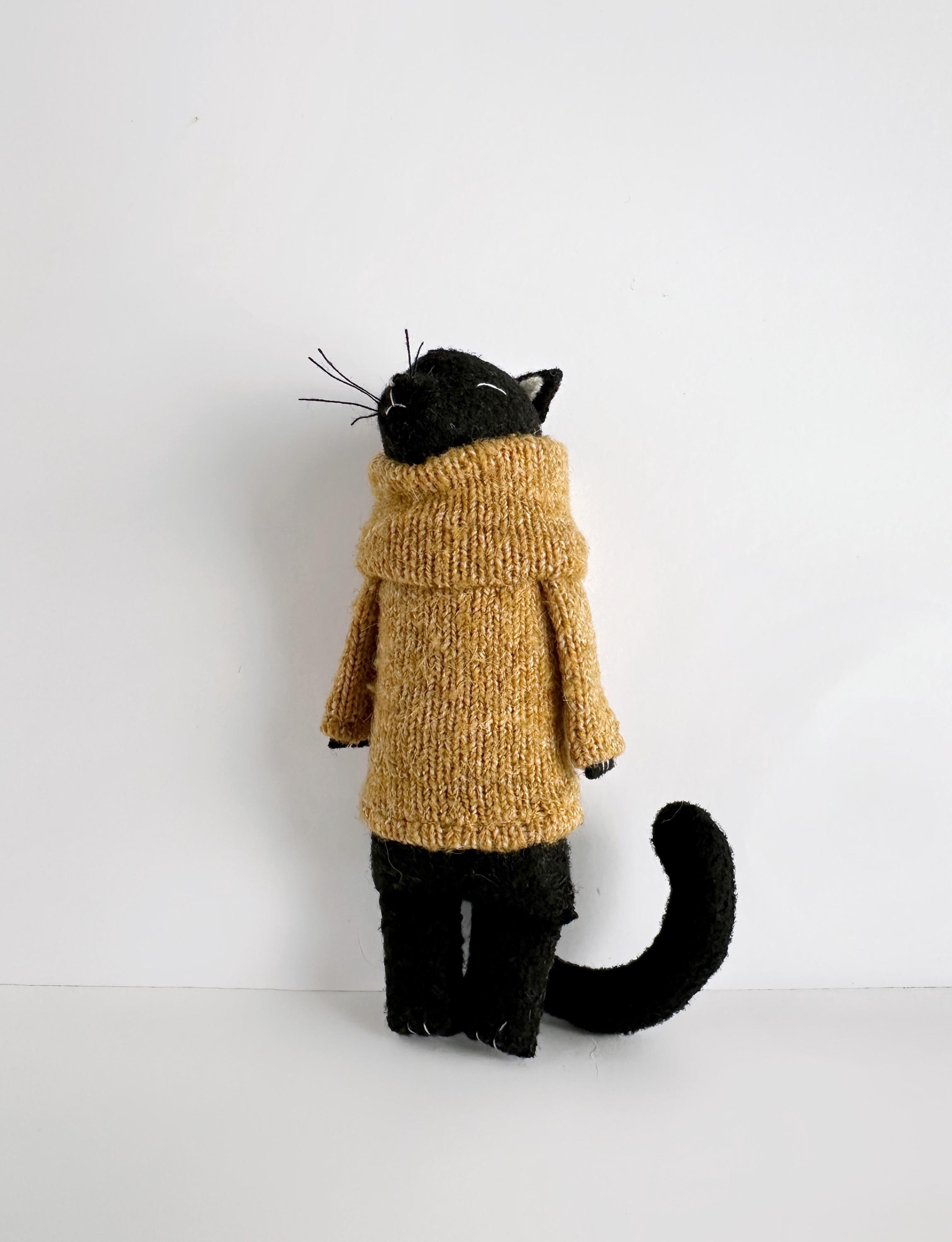 Hand-stitched Felt Cat Plushie, Yellow Pullover Sweater, Desk Friend - Etsy