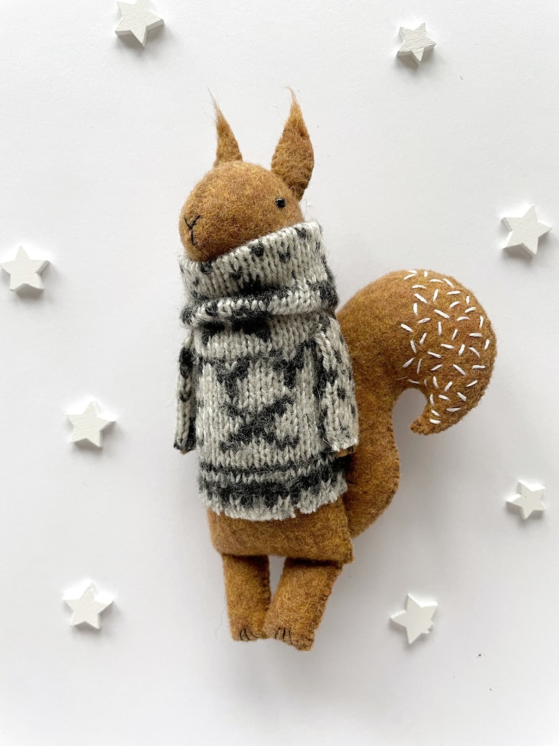 Squirrel Stuffed Toy in Warm Sweater, Felt Animals , Squirrel Softie ...