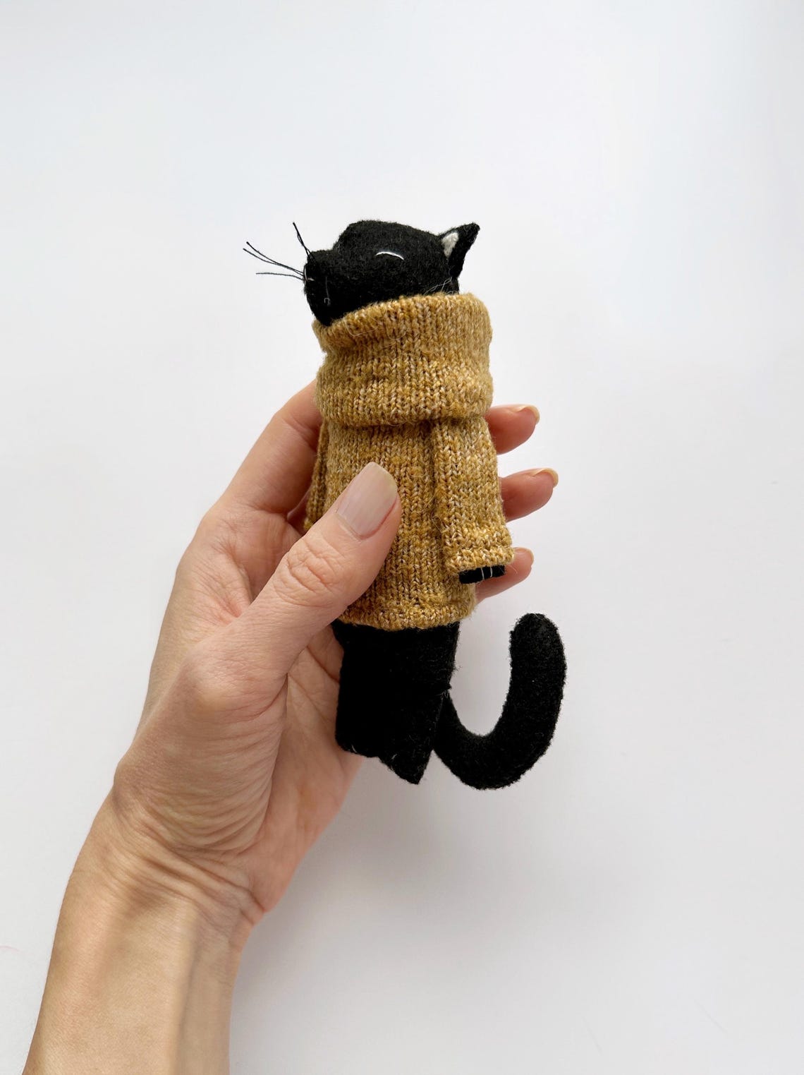 Hand-stitched Felt Cat Plushie, Yellow Pullover Sweater, Desk Friend - Etsy