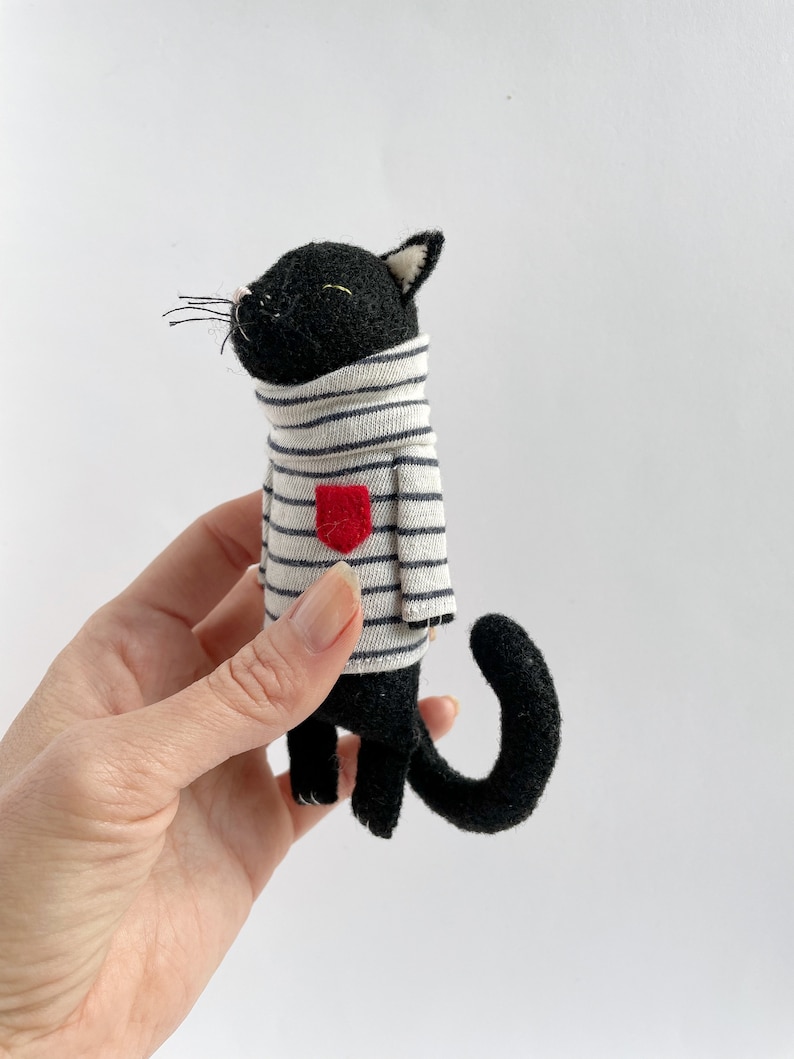Black Cat Stuffed Toy in Striped Sweater, Pocket Friend Cat - Etsy