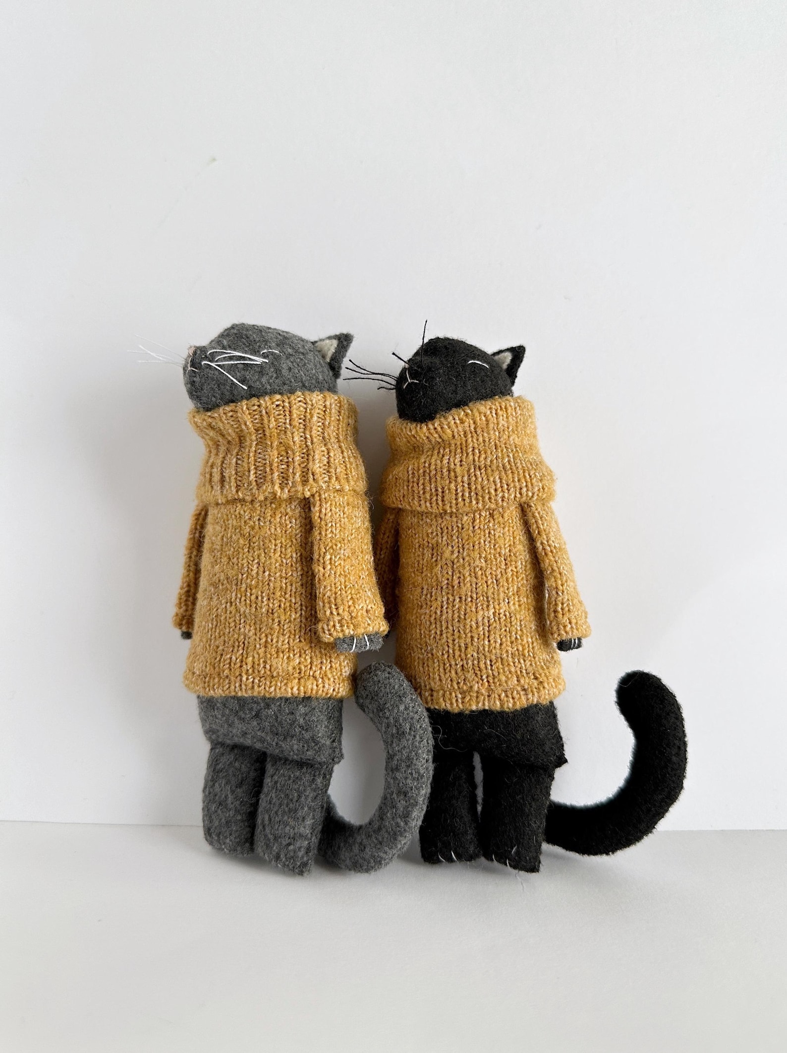 Hand-stitched Felt Cat Plushie, Yellow Pullover Sweater, Desk Friend - Etsy