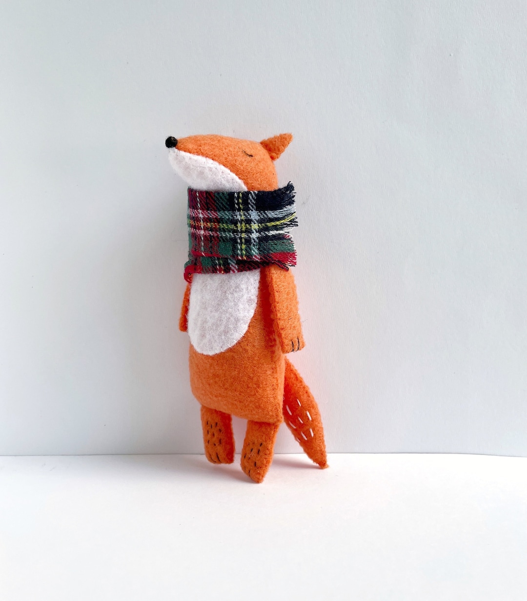 Fox Stuffed Animal Toy in Tartan Scarf, Felt Animals , Fox Softie ...
