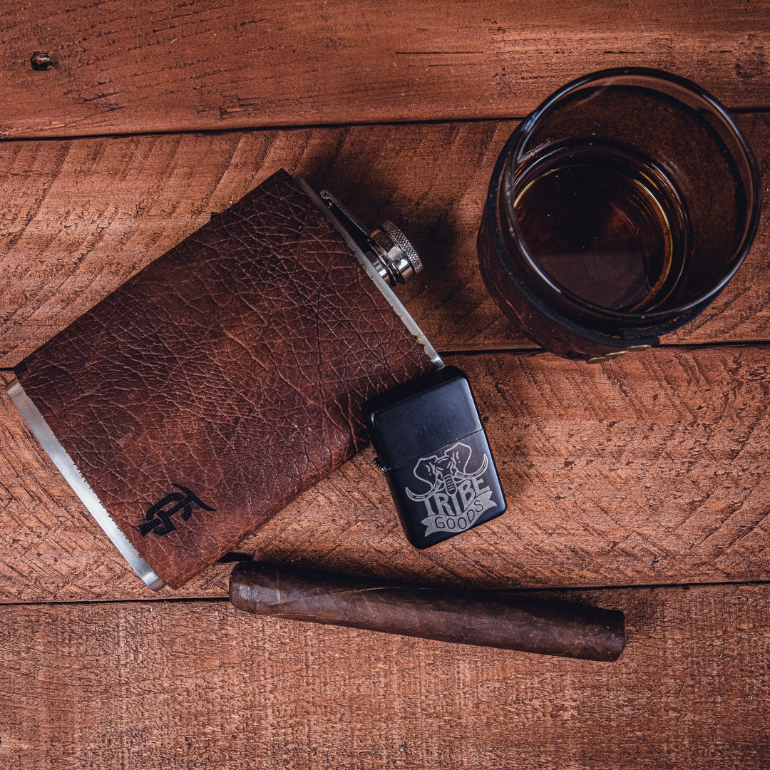 Buffalo Wrapped Whiskey Flask Custom Engraved Leather Flask, Groomsman ...