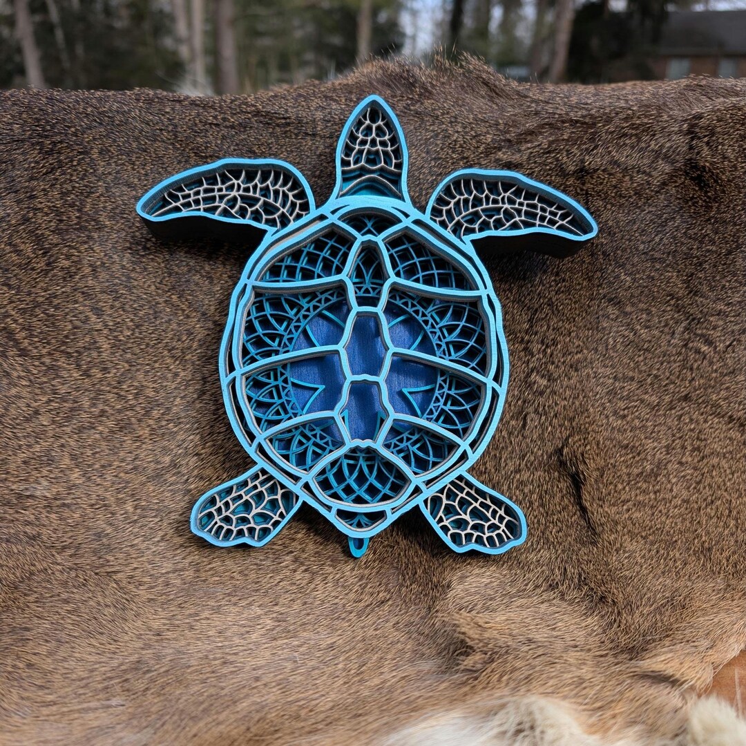 Sea Turtle Laser Cut Wood Art Hand-painted Wall Art Home Decor Layered ...