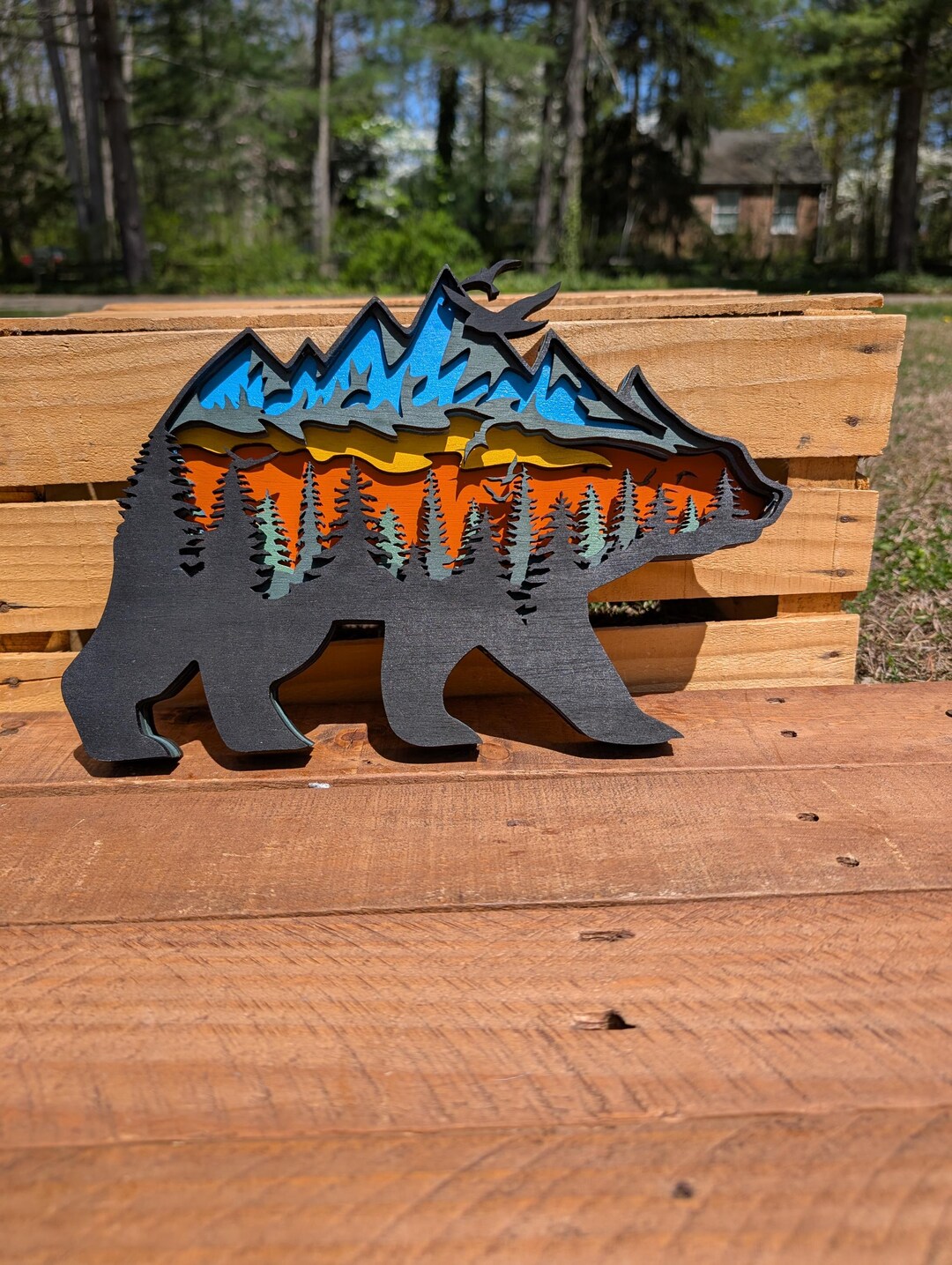 Bear Laser Cut Wood Art Hand-painted Wall Art Home Decor Layered Art - Etsy