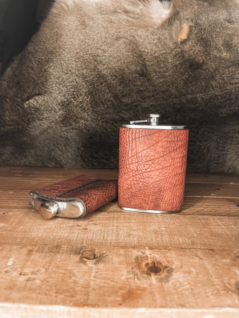 Buffalo Wrapped Whiskey Flask Custom Engraved Leather Flask, Groomsman ...