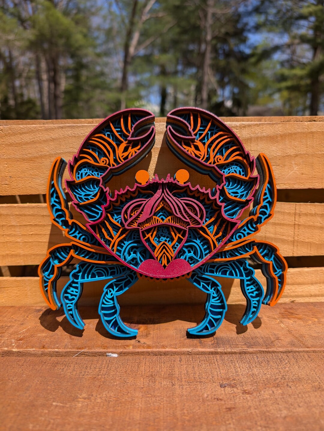 Crab Laser Cut Wood Art Hand-painted Wall Art Home Decor Layered Art - Etsy