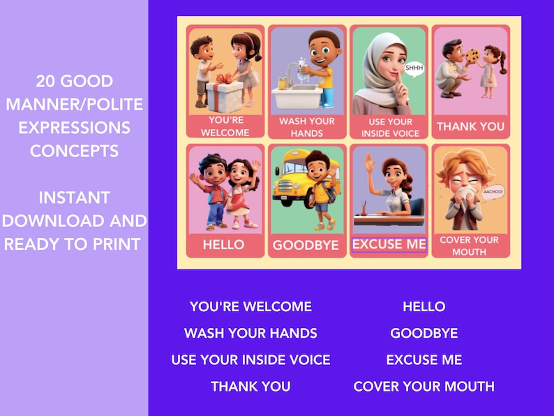 Manners, Greetings & Polite Expressions Flashcards for Little Learners ...