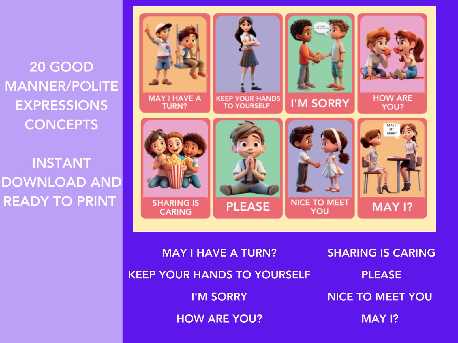 Manners, Greetings & Polite Expressions Flashcards for Little Learners ...