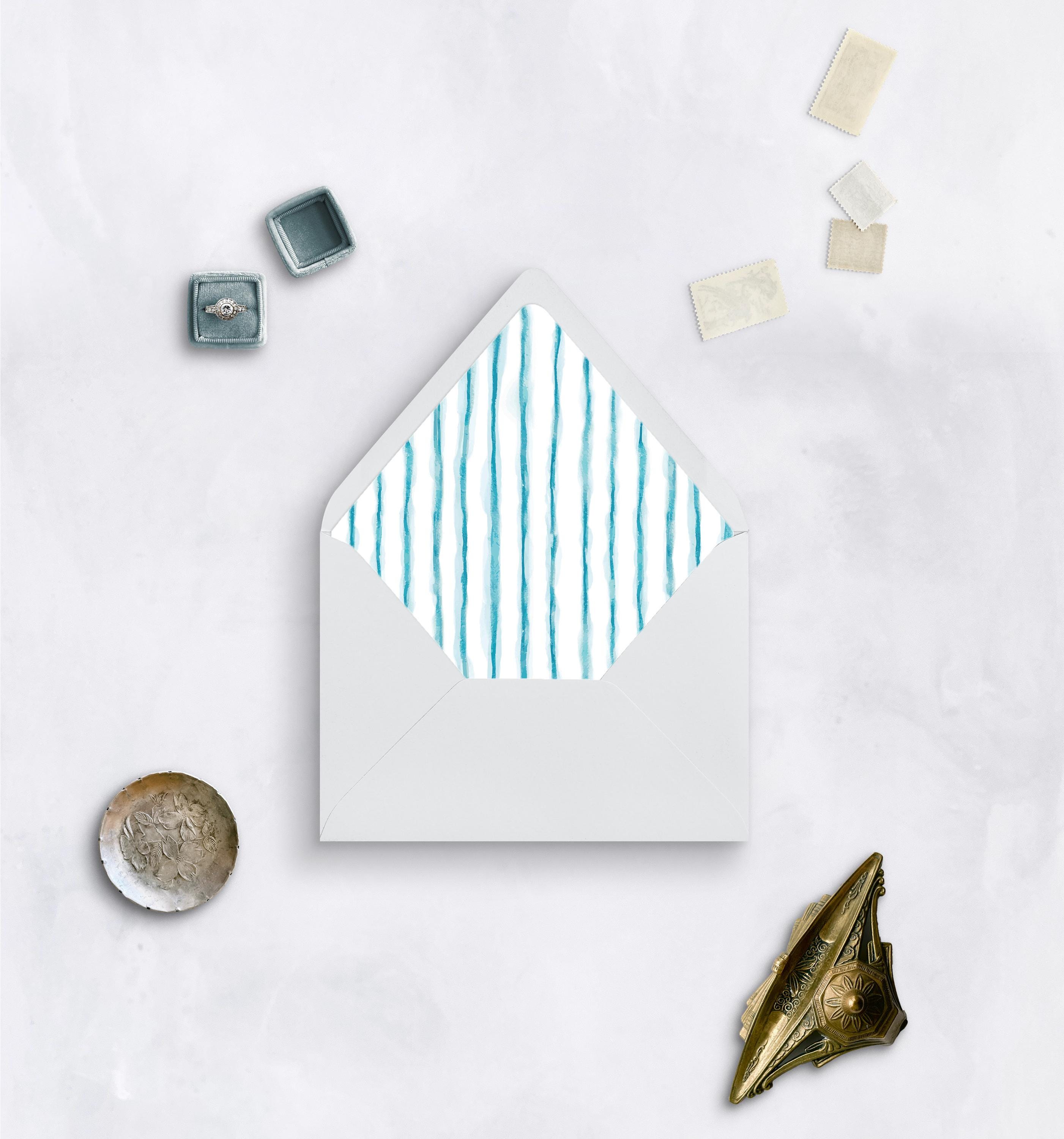 Coastal Blue Watercolor Envelope Liner - LEMONS - Euro Flap Envelopes ...