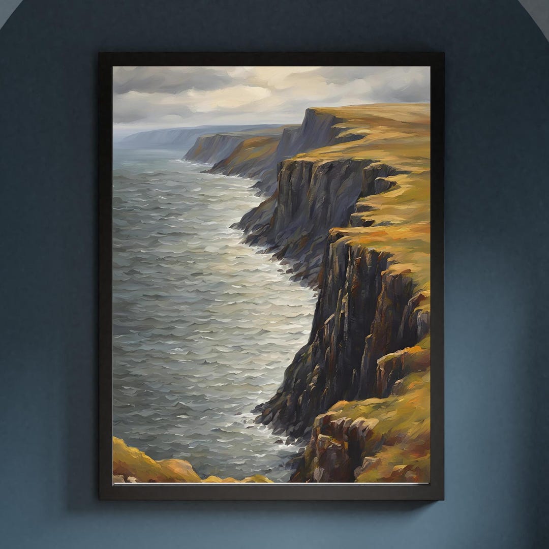 Printable Poster: Coastal Cliffs/oil Painting in Vintage Retro Style ...